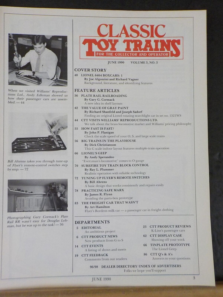 Classic Toy Trains 1990 June Lionel 6464 boxcars Tune up Flyer switche ...