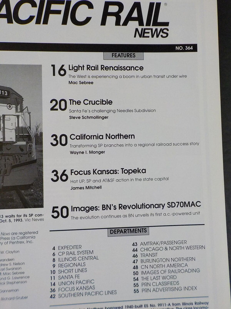 Pacific Rail News #364 1994 March BN SD70MAC Santa Fe Needles Subdivis ...