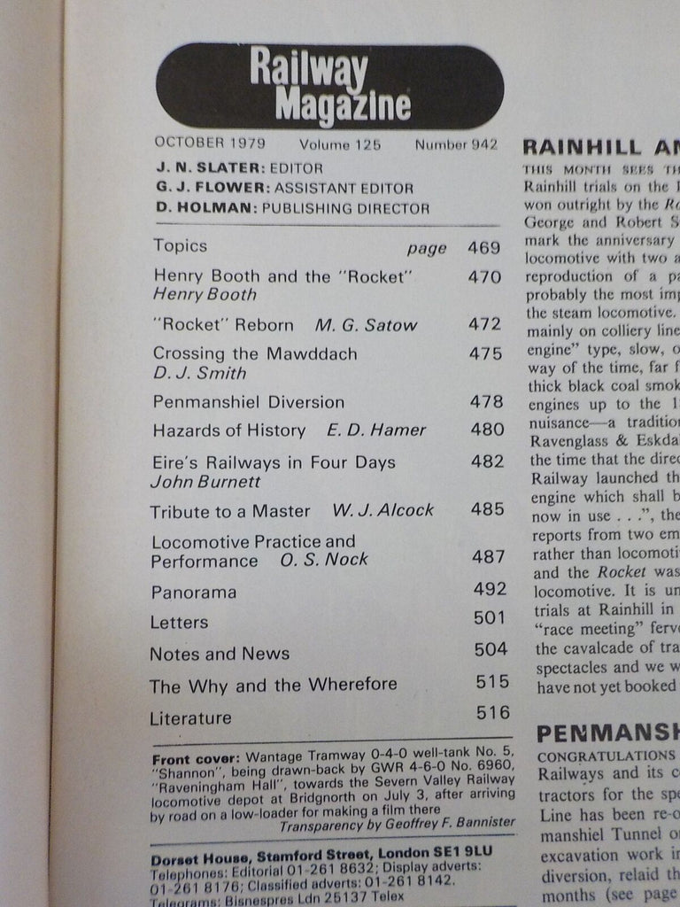 Railway Magazine 1979 October Henry Booth and the Rocket Crossing the ...