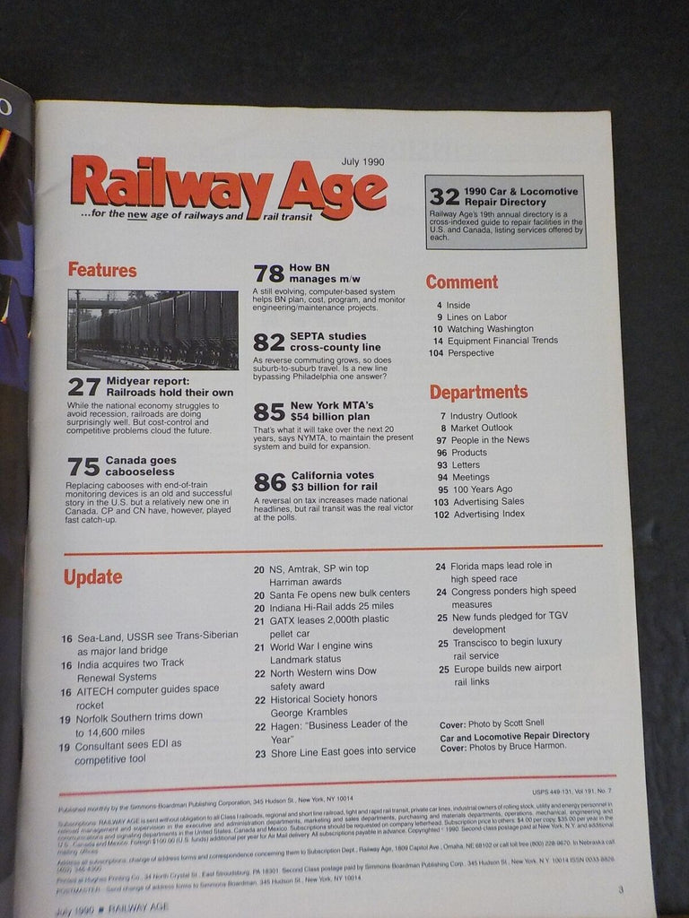 Railway Age 1990 July End of train monitors multiply Car & Locomotive ...