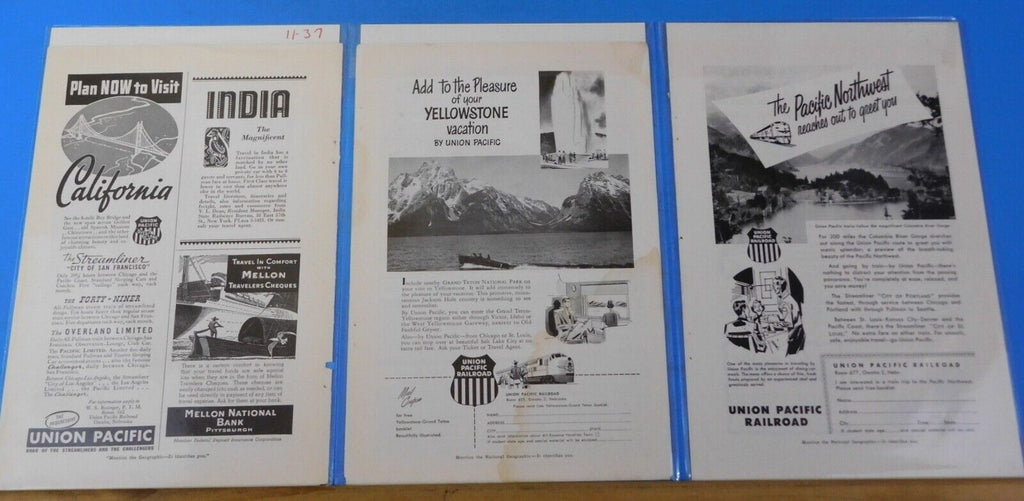 Ads Union Pacific Railroad Lot #24 Advertisements from various magazin ...