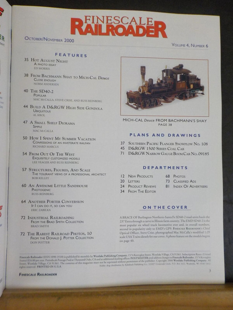 Finescale Railroader 2000 November EMD SD40-2 Build a Sandhouse Compac ...
