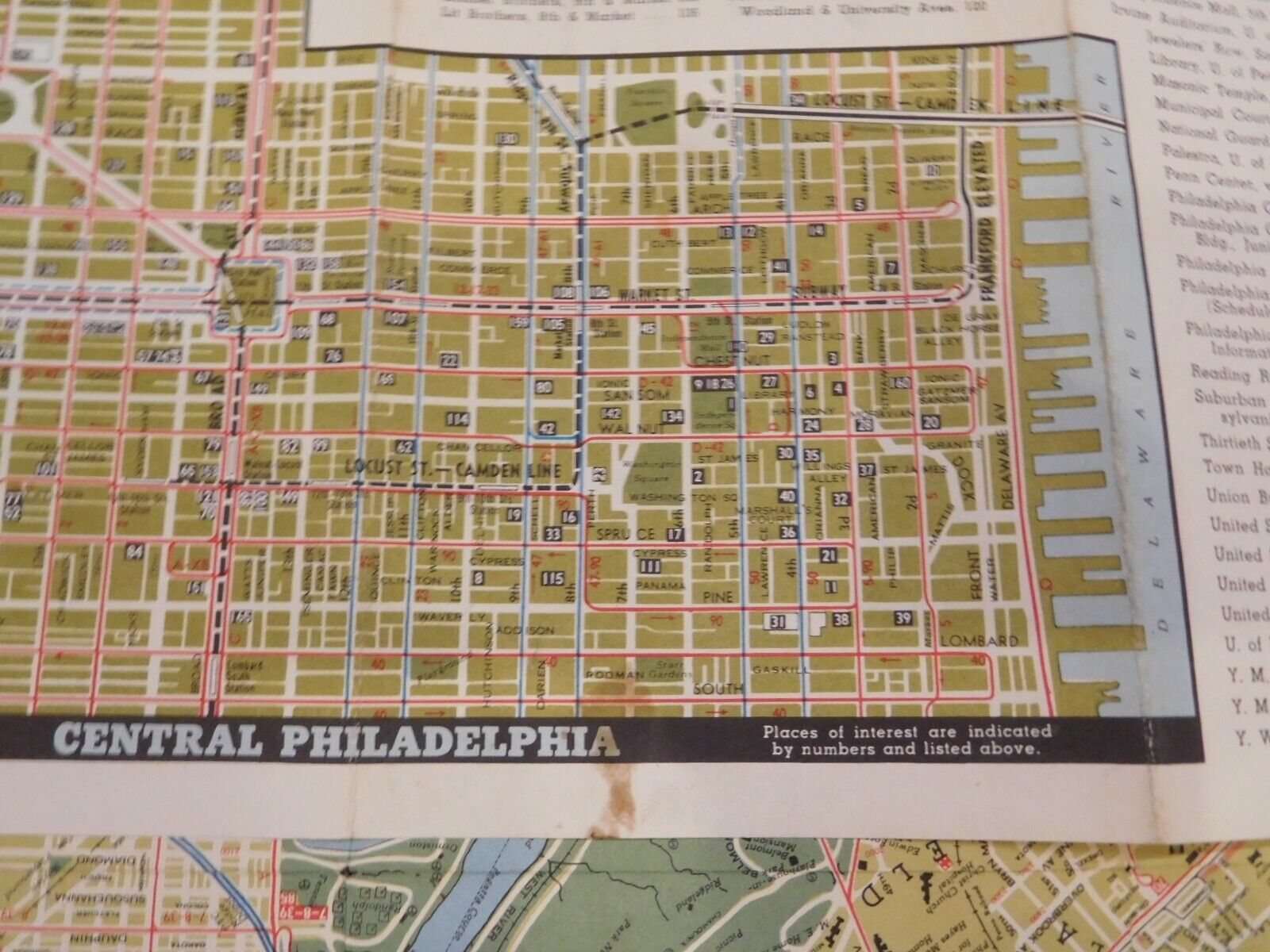 Map Keystone Auto Club PTC Street & Transit Map of Philadelphia 1958 ...