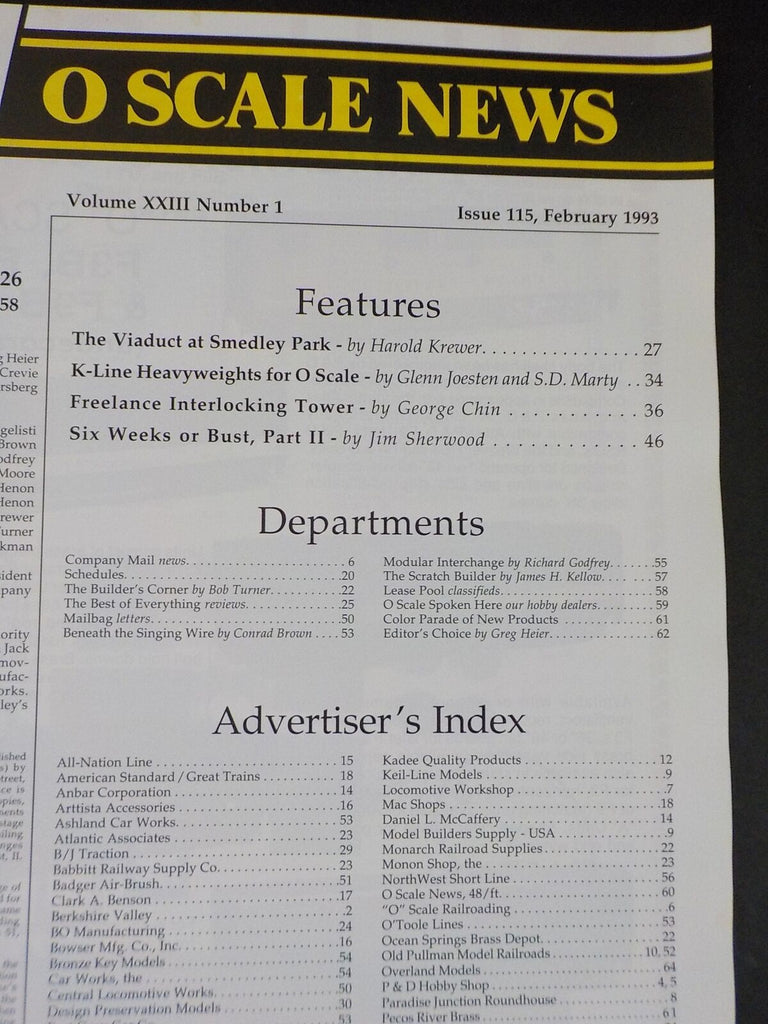 O Scale News #115 1993 February 48/ Ft Journal for 1/4" scale modelers ...