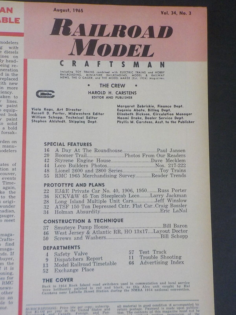 Railroad Model Craftsman Magazine 1965 August KCKV&W Steeplecab Alco 8 ...