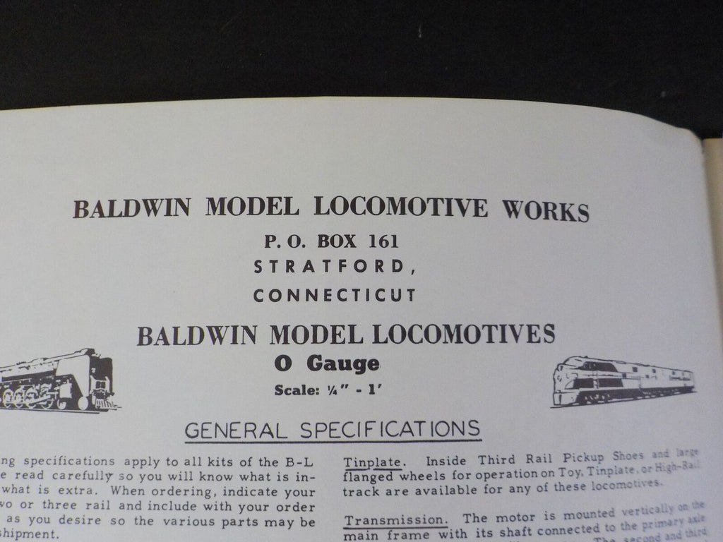 Baldwin Model Locomotive Works Catalog #3 O gauge Locomotives ...