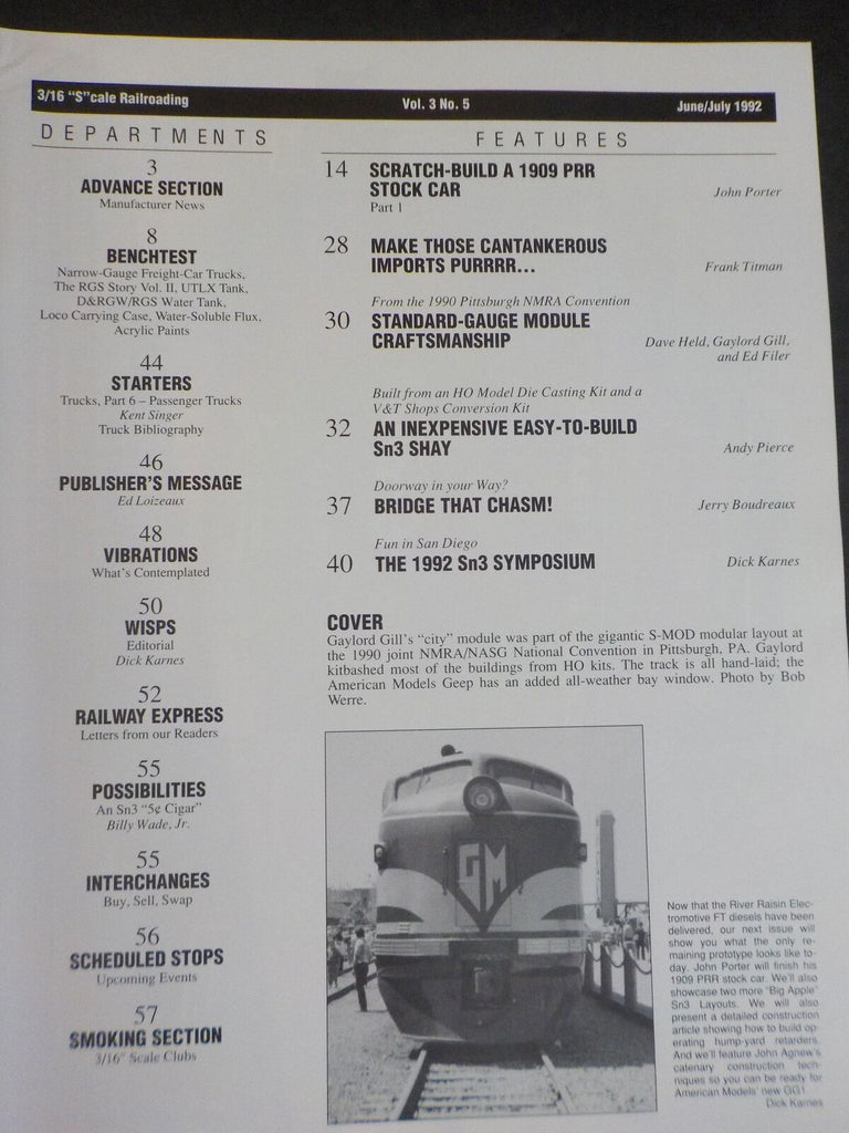 3/16 "S"cale Railroading S and Sn3 1992 June July Sn3 Shay inexpensive ...