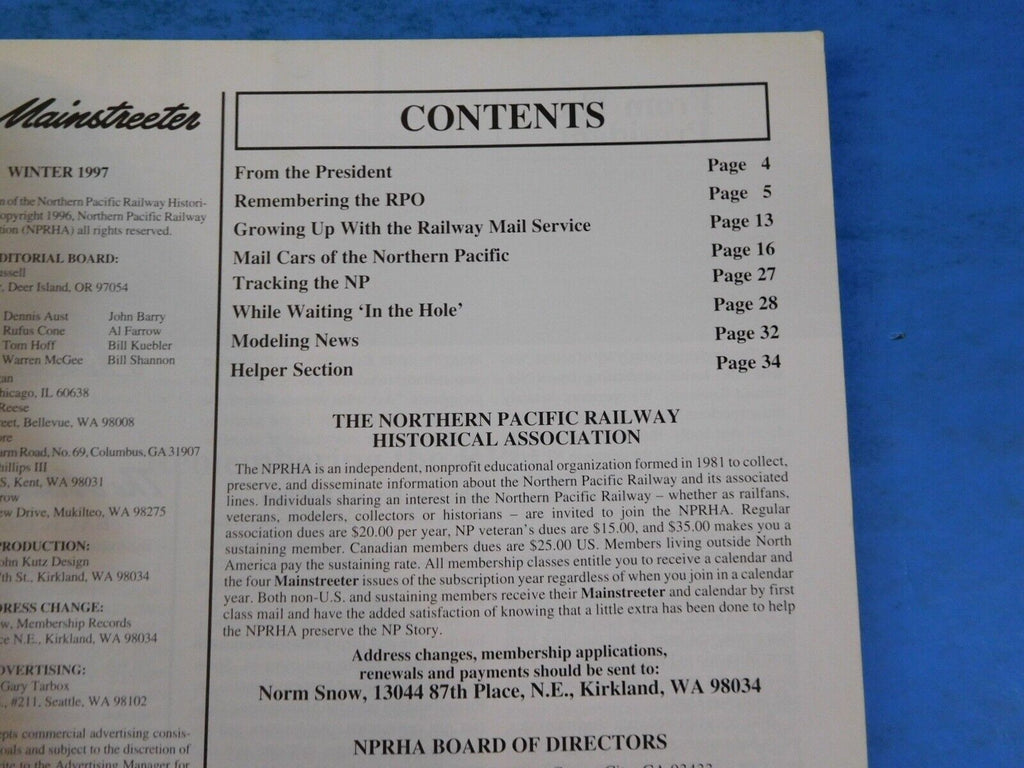 The Mainstreeter Northern Pacific Ry Historical Society Vol 16 #1 1997 ...