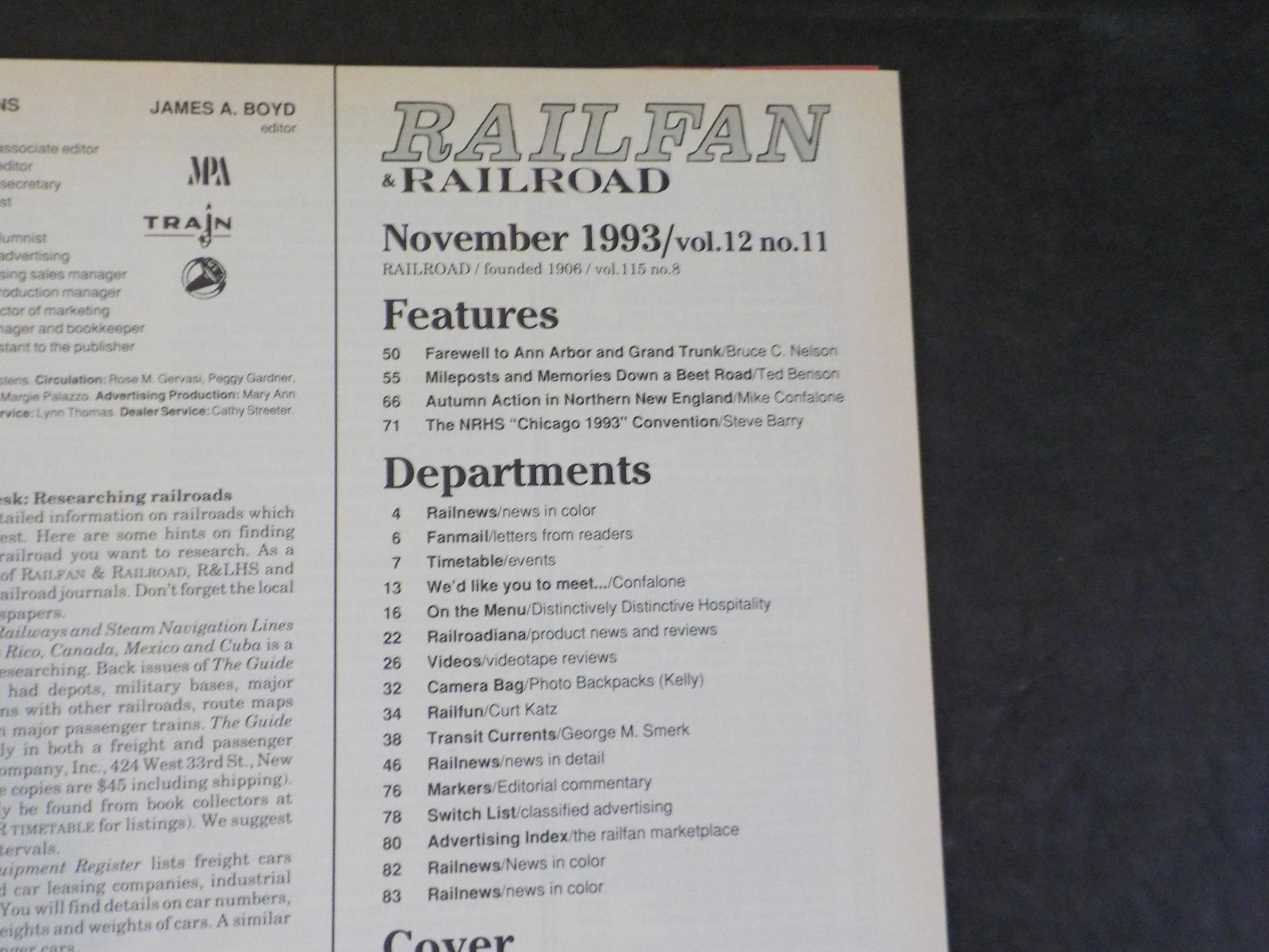 Railfan & Railroad Magazine 1993 November Autumn Action in New England ...
