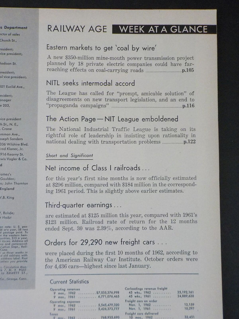 Railway Age Weekly 1962 November 26 Piggyback on trial Types of TOFC F ...