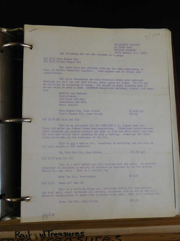 Locomotive Workshop Binder 1968-1989 catalogs – RailroadTreasures