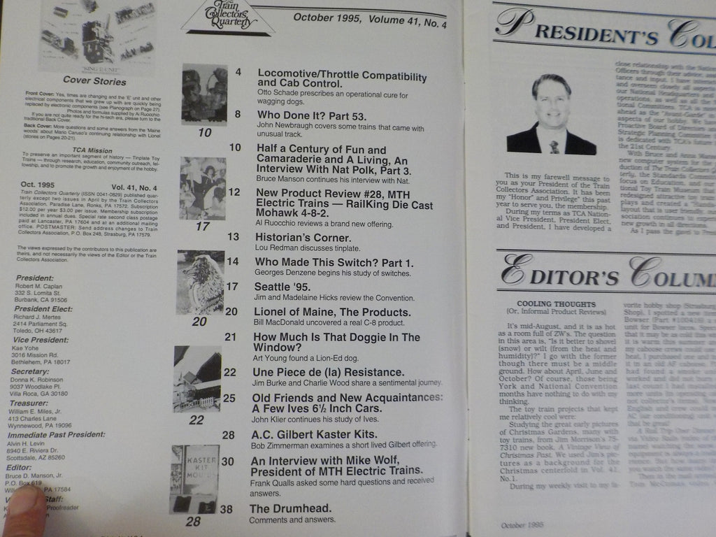 Train Collectors Quarterly Vol 41 #4 1995 October times Are Changing L ...