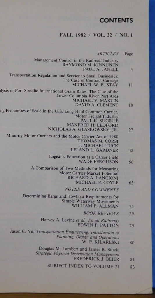 Transportation Journal 1982 Fall American Society of Traffic and Trans ...