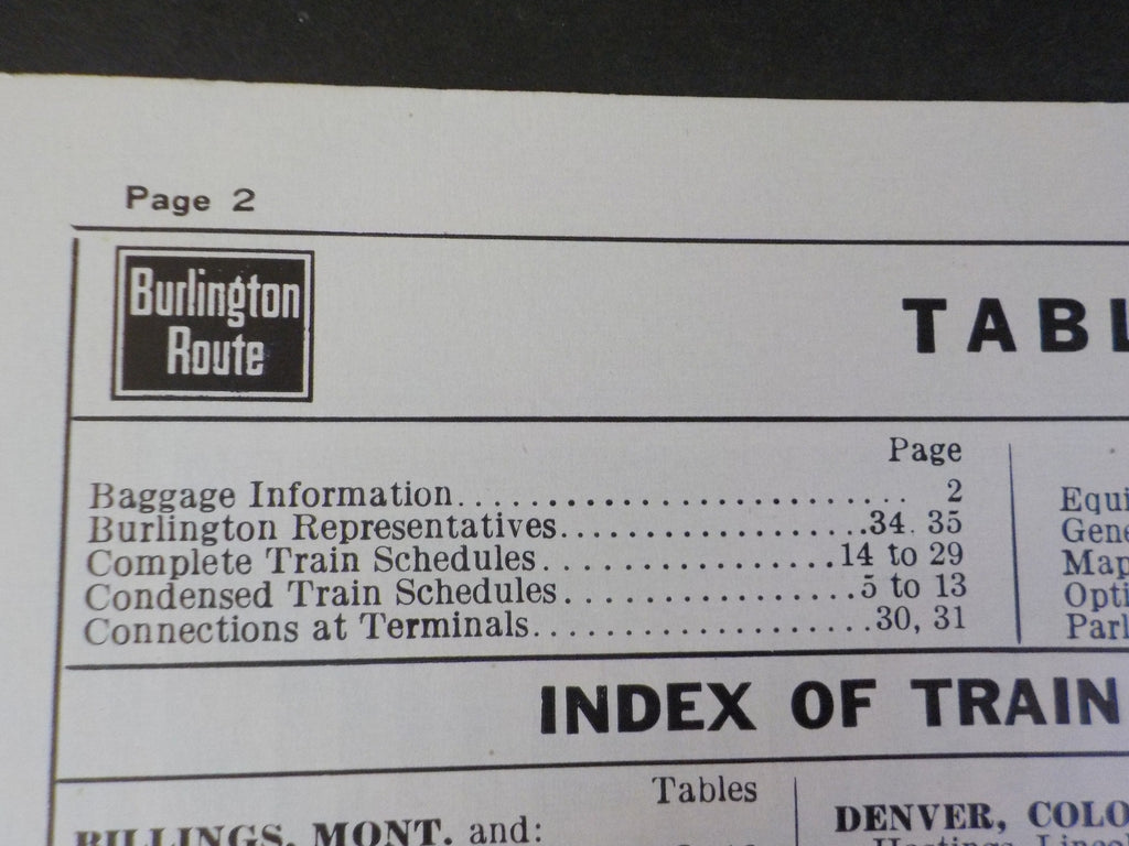 Burlington Route System Public Timetable 1956 November-1957 April ...