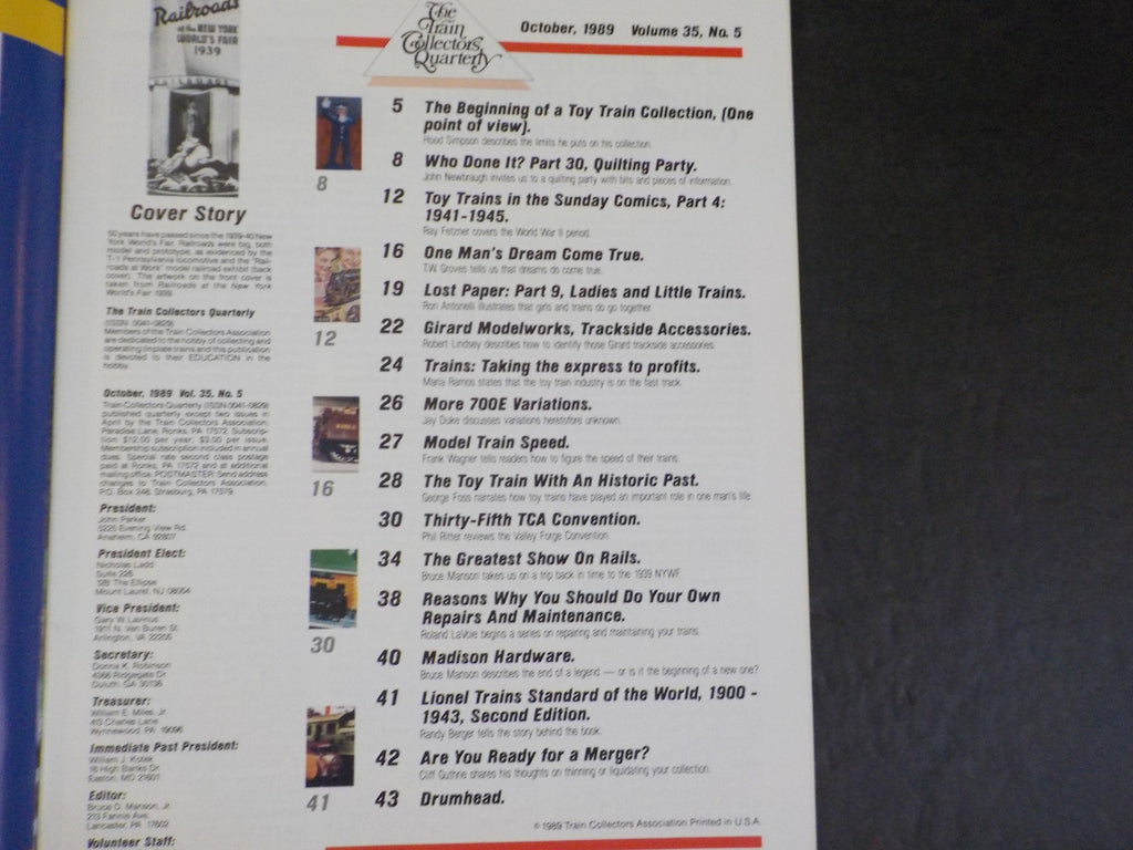 Train Collectors Quarterly Vol 35 #5 1989 October Railroads New York W ...