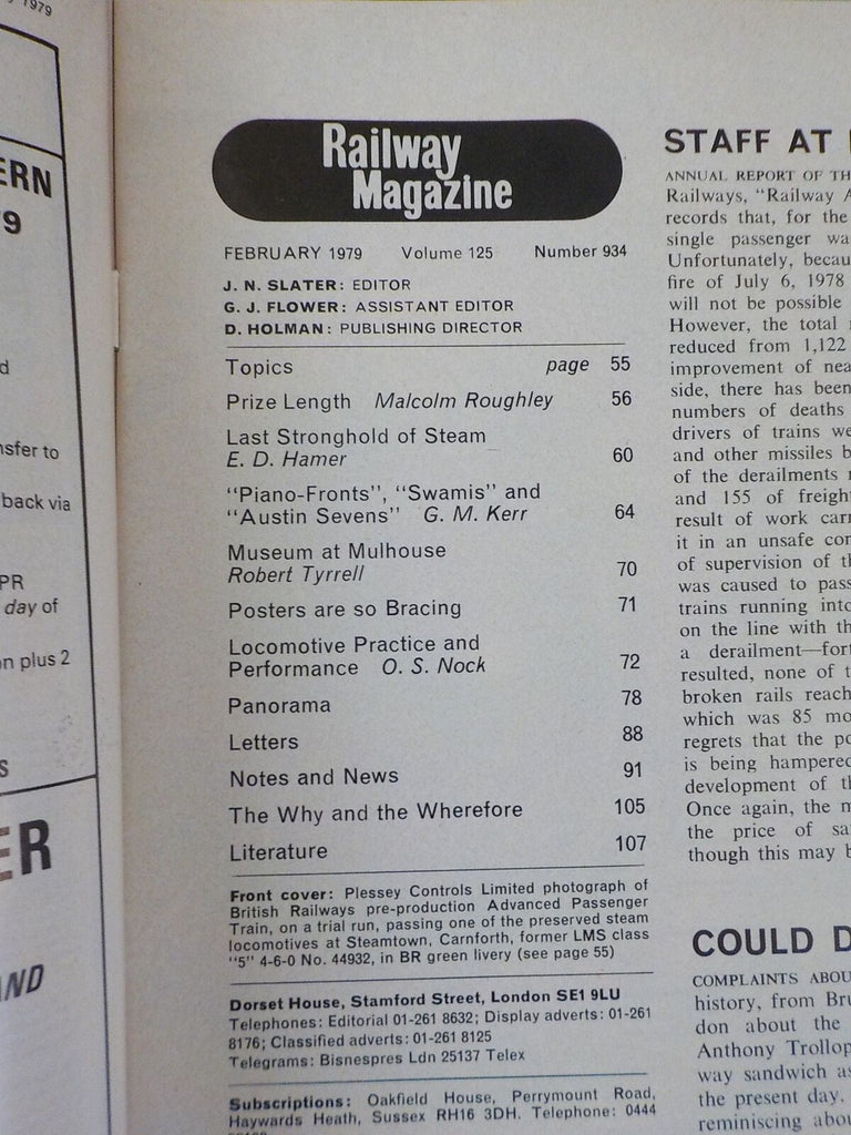 Railway Magazine 1979 February Prize Length Last Stronghold of Steam ...