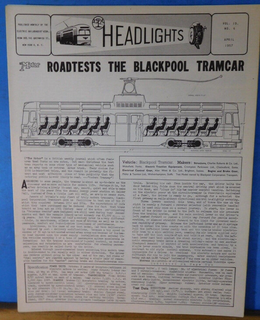 ERA Headlights 1957 April Roadtests The Blackpool Tramcar, Chicago Tra ...