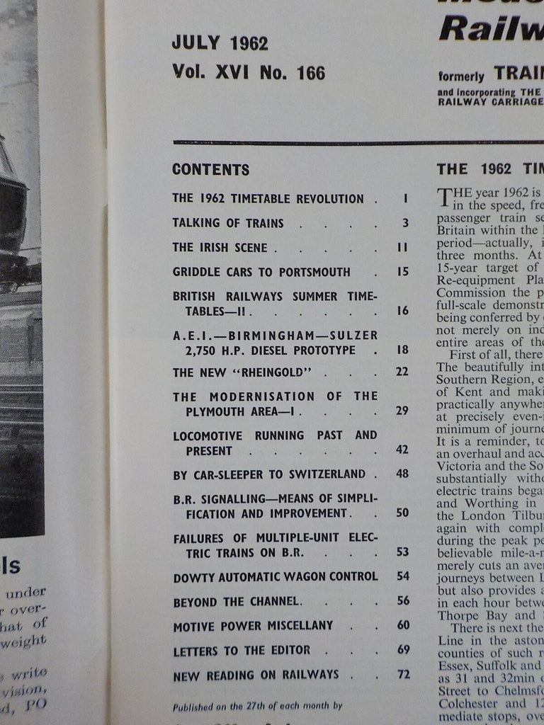 Modern Railways 1962 July Griddle Cars To Portsmouth A.E.I.-Birmingham ...