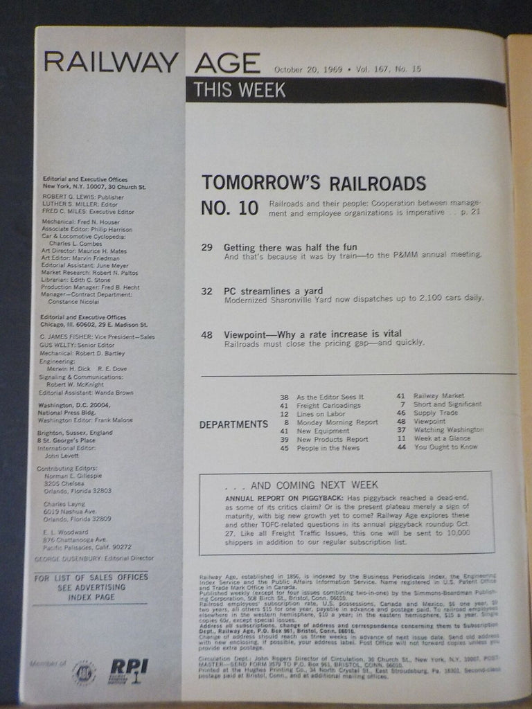 Railway Age 1969 October 20 Tomorrow's Railroads No 10 – RailroadTreasures