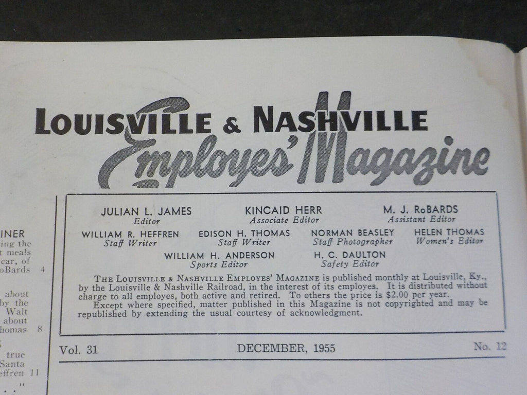 Louisville & Nashville Employee Magazine L&N 1955 December ...