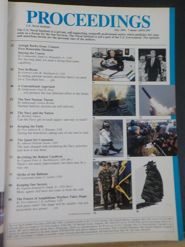 Proceedings Magazine US Naval Institute 1994 May Naval Review Issue ...