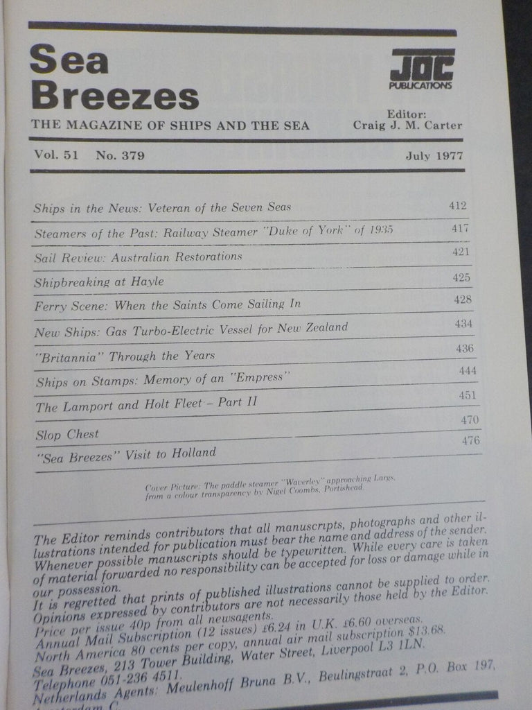 Sea Breezes Magazine #379 Vol 51 1977 July Britannia Through the Years ...