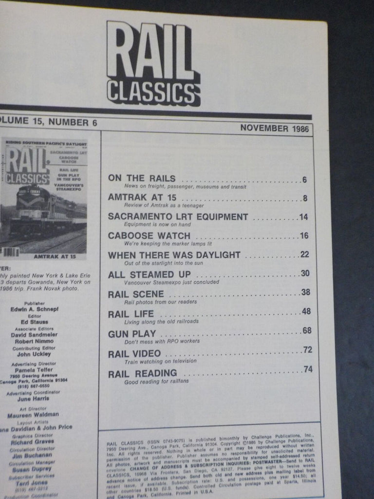 Rail Classics Magazine 1986 November Sacramento LRT Gun play in the RP ...