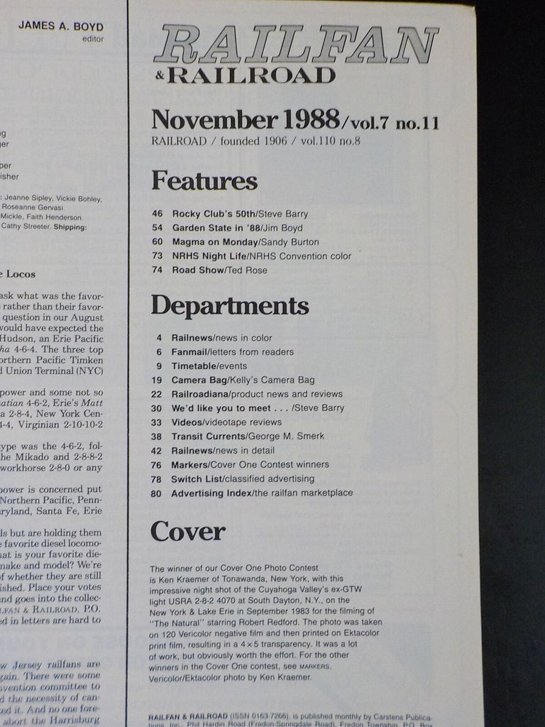 Railfan & Railroad Magazine 1988 November Magma AZ – RailroadTreasures