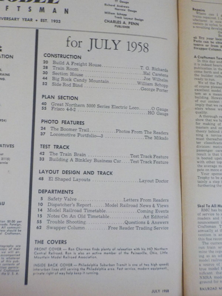Railroad Model Craftsman Magazine 1958 July RMC Business car Low clear ...