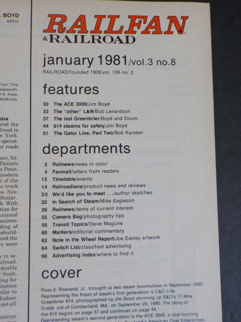 Railfan & Railroad Magazine 1981 January Ace 3000 Gator Line pt 2 ...