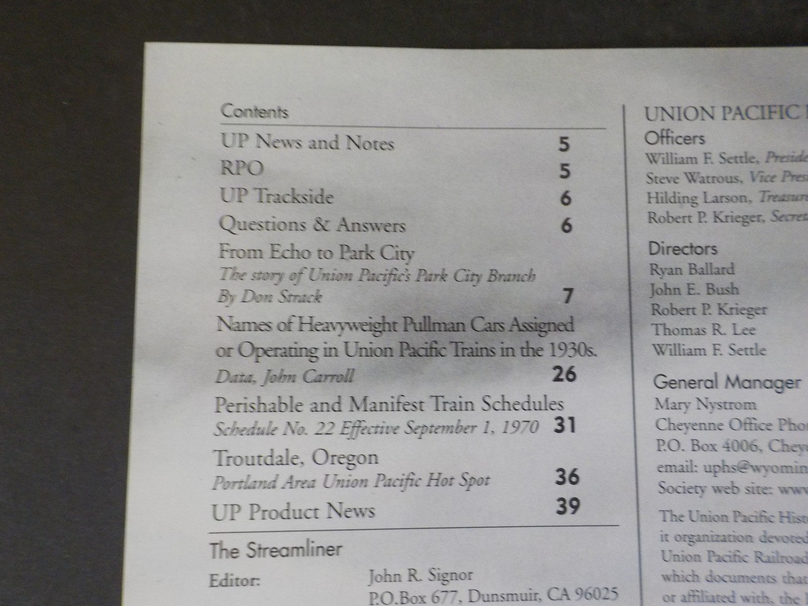 UP The Streamliner Volume 15 #2 2001 Spring Union Pacific Historical S ...