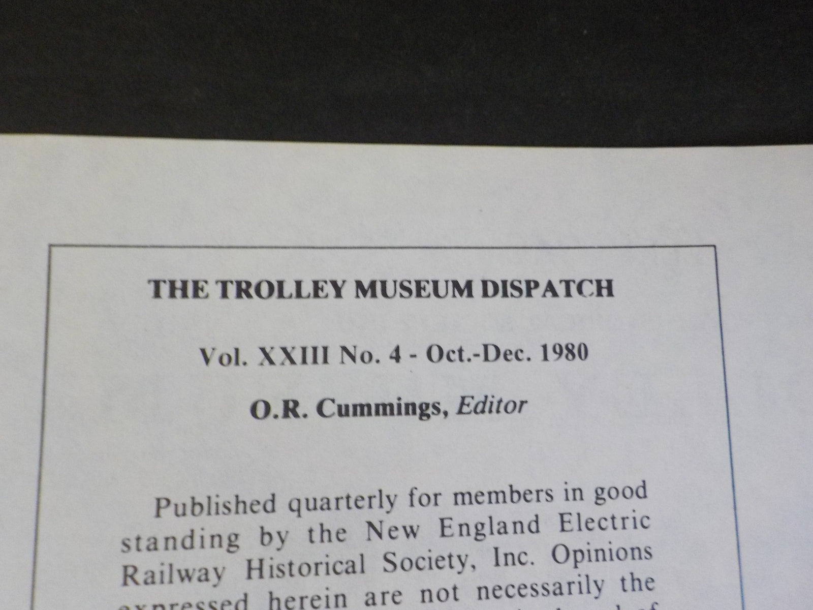 Trolley Museum Dispatch 1980 October-December Vol XXIII No 4 Seashore ...