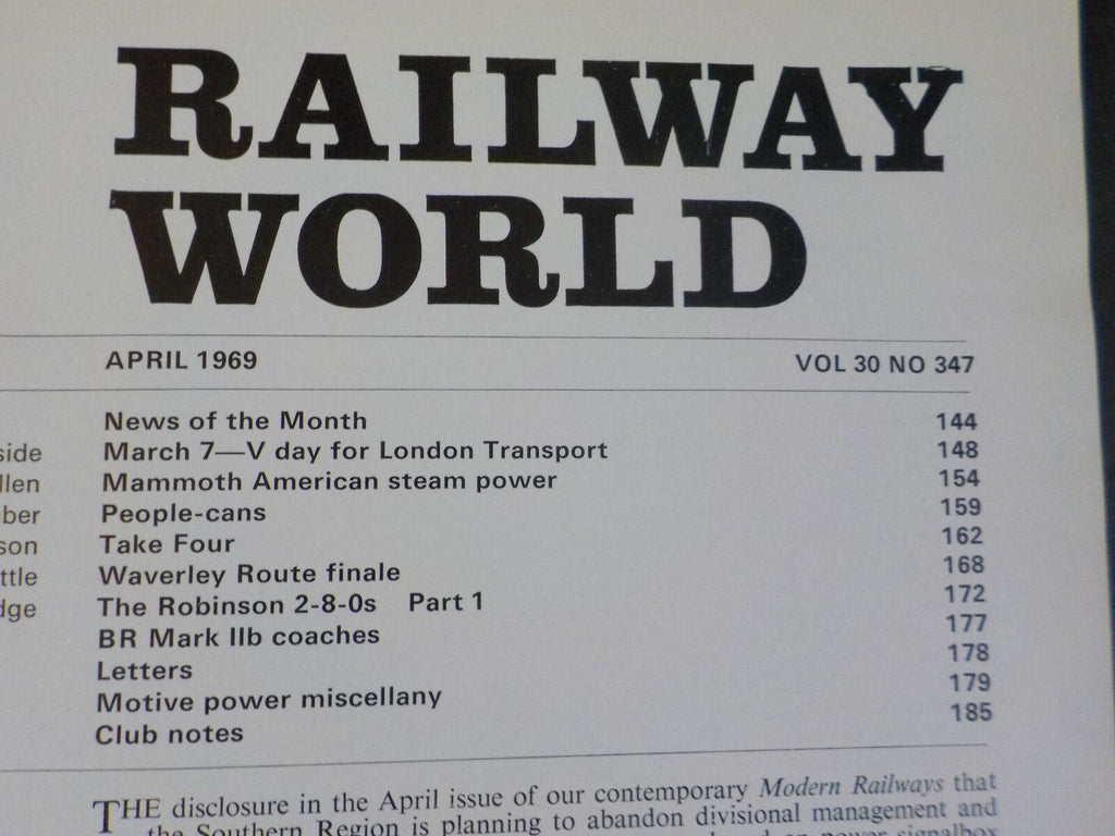 Railway World 1969 April Vol 30 No 347 Mammot American Steam Power ...