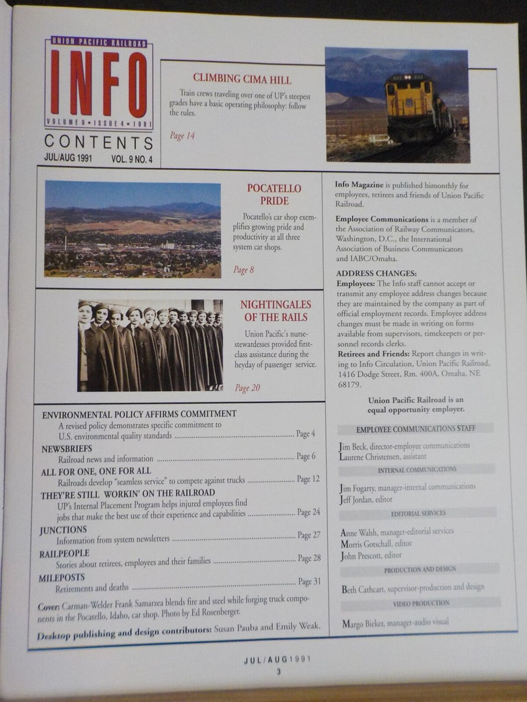 INFO Magazine Union Pacific Railroad 1991 July August Vol 9 #4 Employe ...