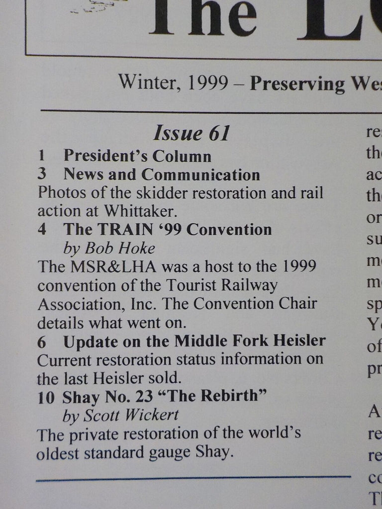 Log Train Magazine V16 # 1 1999 Middle Fork Heisler – RailroadTreasures