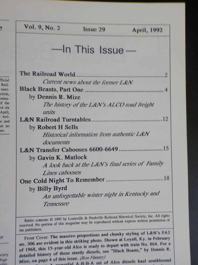 Dixie Line Magazine Louisville & Nashville Historical Society 1992 Apr ...