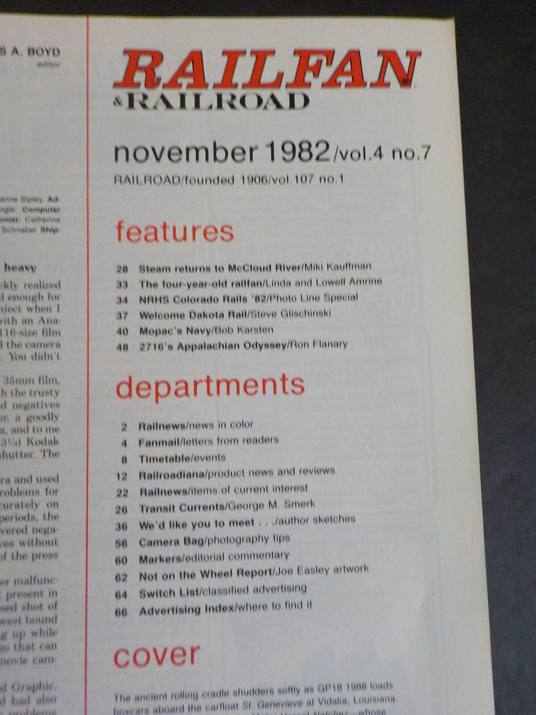 Railfan & Railroad Magazine 1982 November Mo-pacs Navy McCloud River s ...