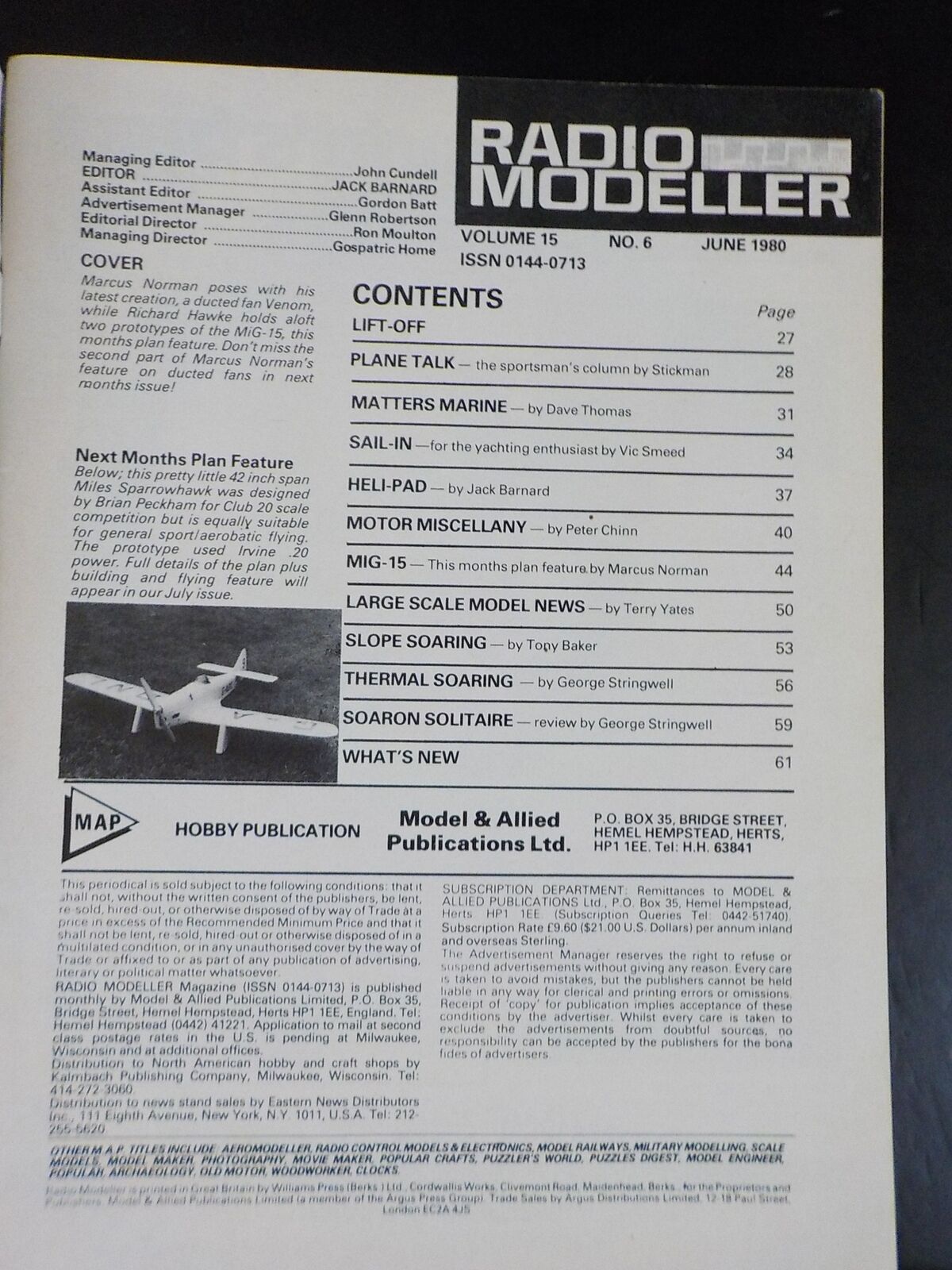 Radio Modeller 1980 June 1980 Vol 15 #6 MiG15 ducted fan model ...