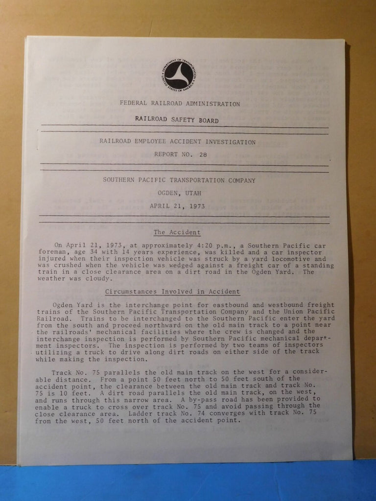 Railroad EMPLOYEE Accident Investigation Report #28 Southern Pacific T ...