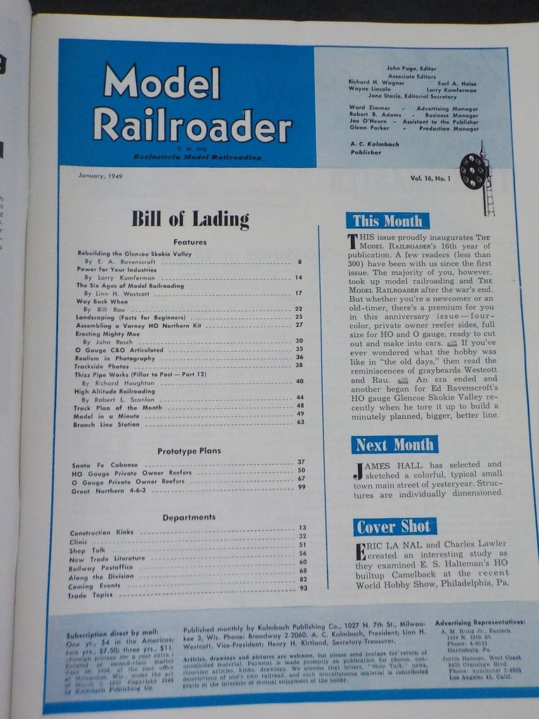 Model Railroader Magazine 1949 January HO tank loco Colored reefer sid ...