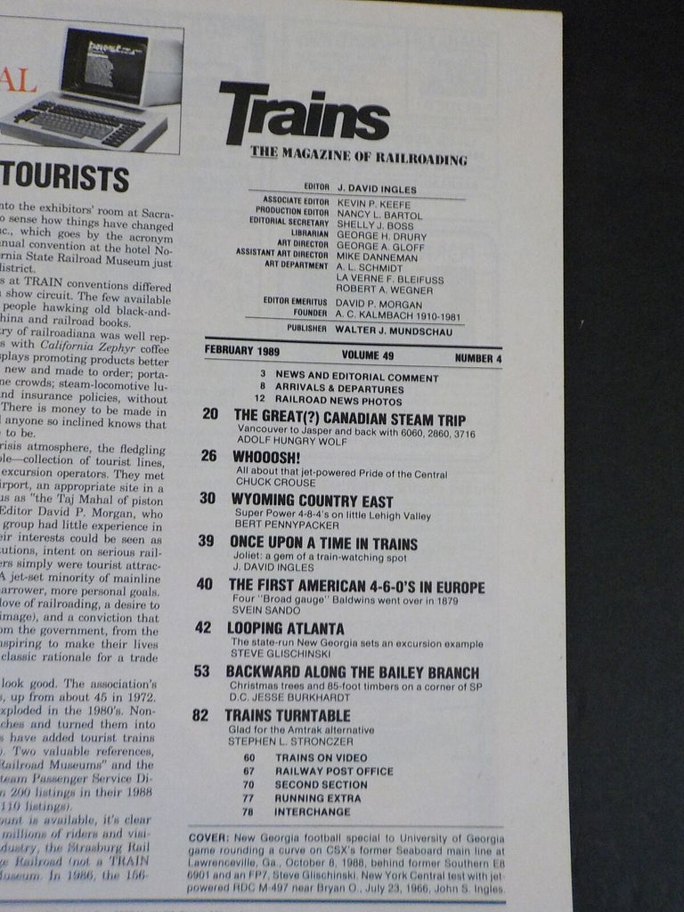 Trains Magazine 1989 February Jet powered RDC Canadian steam rail excu ...