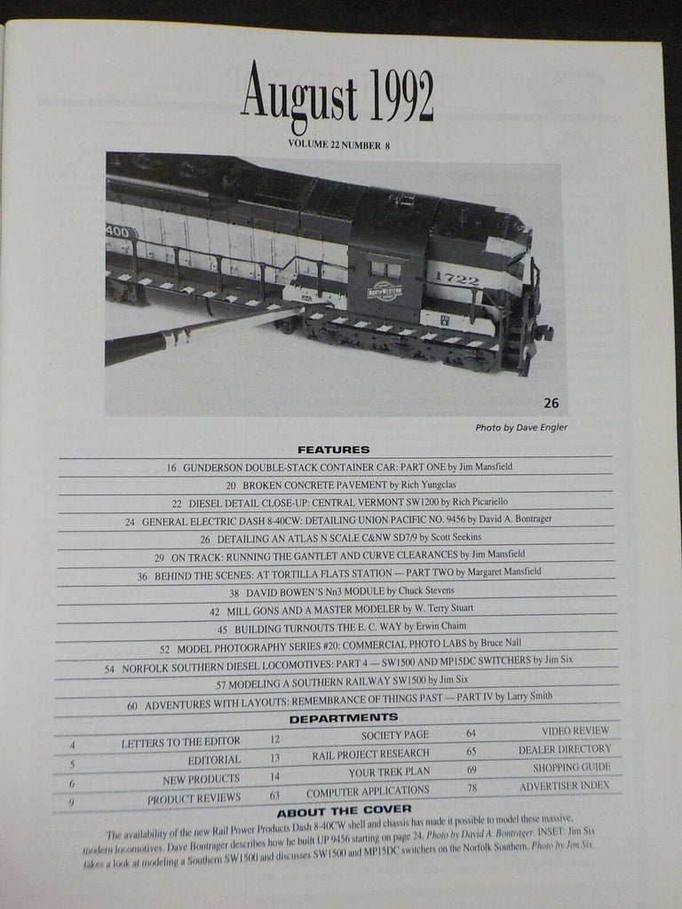 Model Railroading 1992 August Southern SW1500 GE Dash 8-40CW Gunderson ...