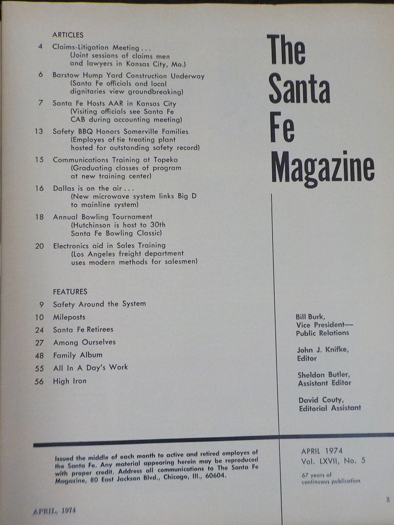 Santa Fe Employee Magazine 1974 April Barstow Hump Yard Construction ...