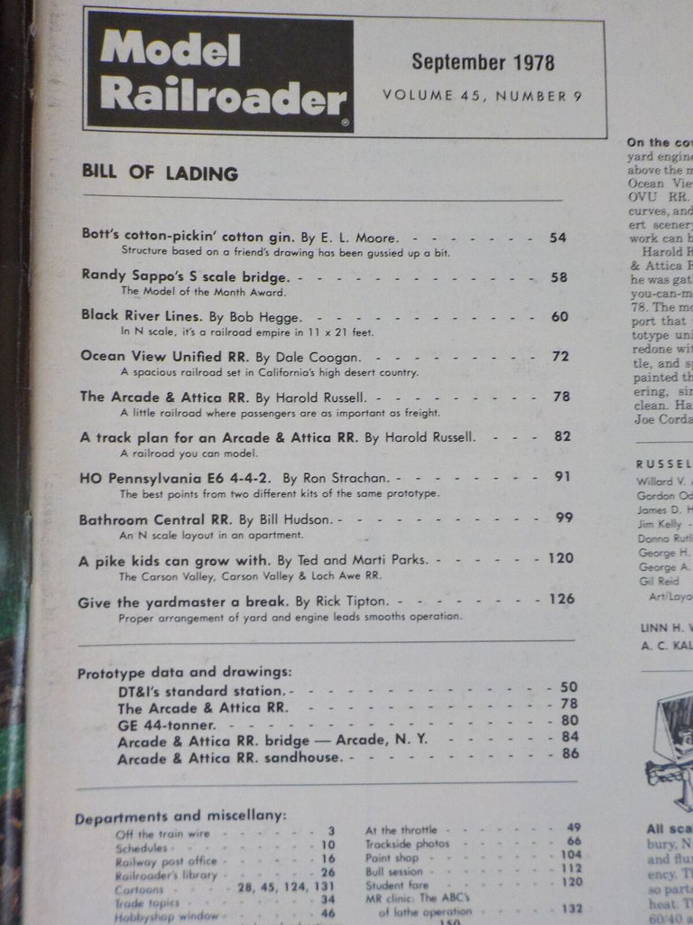 Model Railroader Magazine 1978 September Arcade & Attica Ocean View Un ...