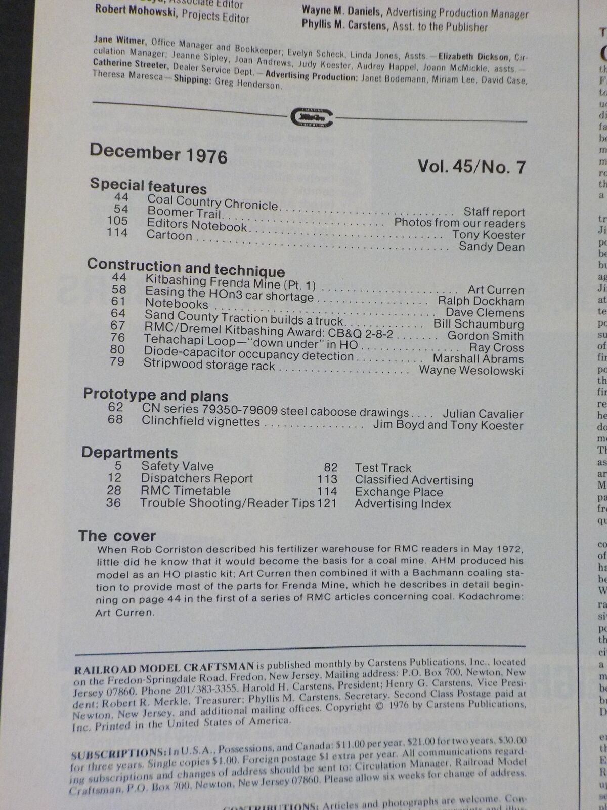 Railroad Model Craftsman Magazine 1976 December Mine narrow gauge cars ...