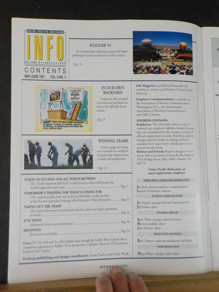 INFO Magazine Union Pacific Railroad 1991 MayJune Vol 9 #3 Employee Wi ...