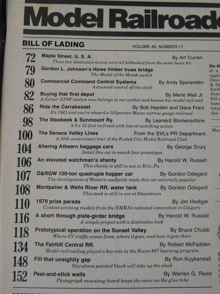 Model Railroader Magazine 1979 November Ride the Carrabasset w/ Frary ...