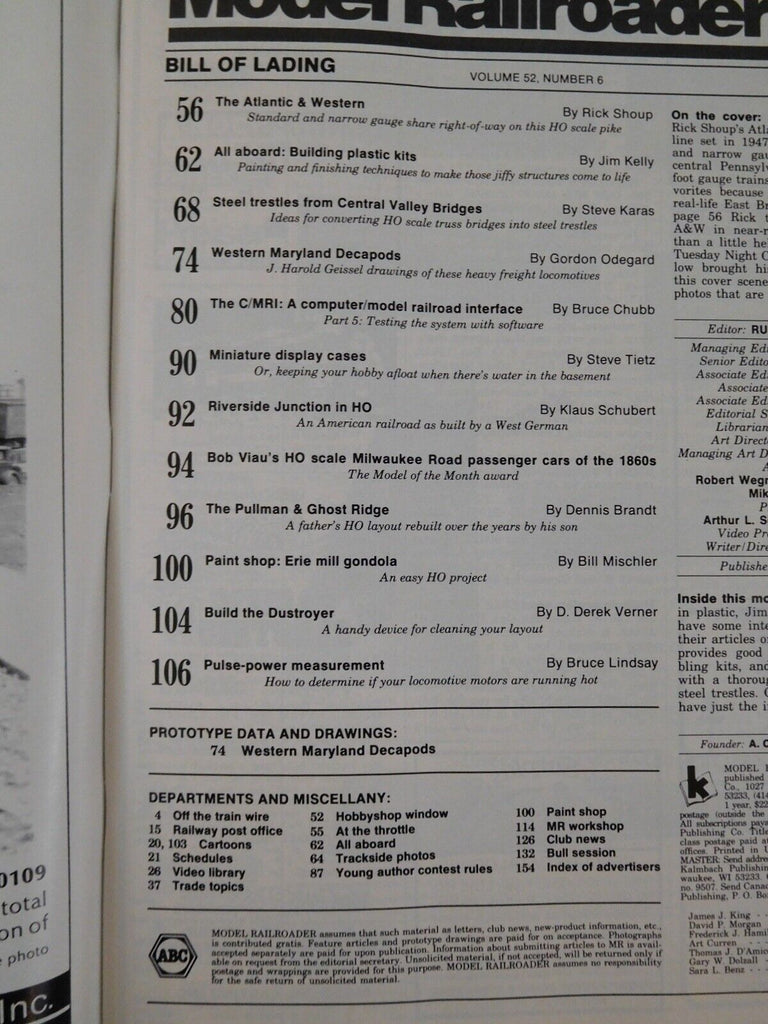 Model Railroader Magazine 1985 June Atlantic & Western Basics of plast ...