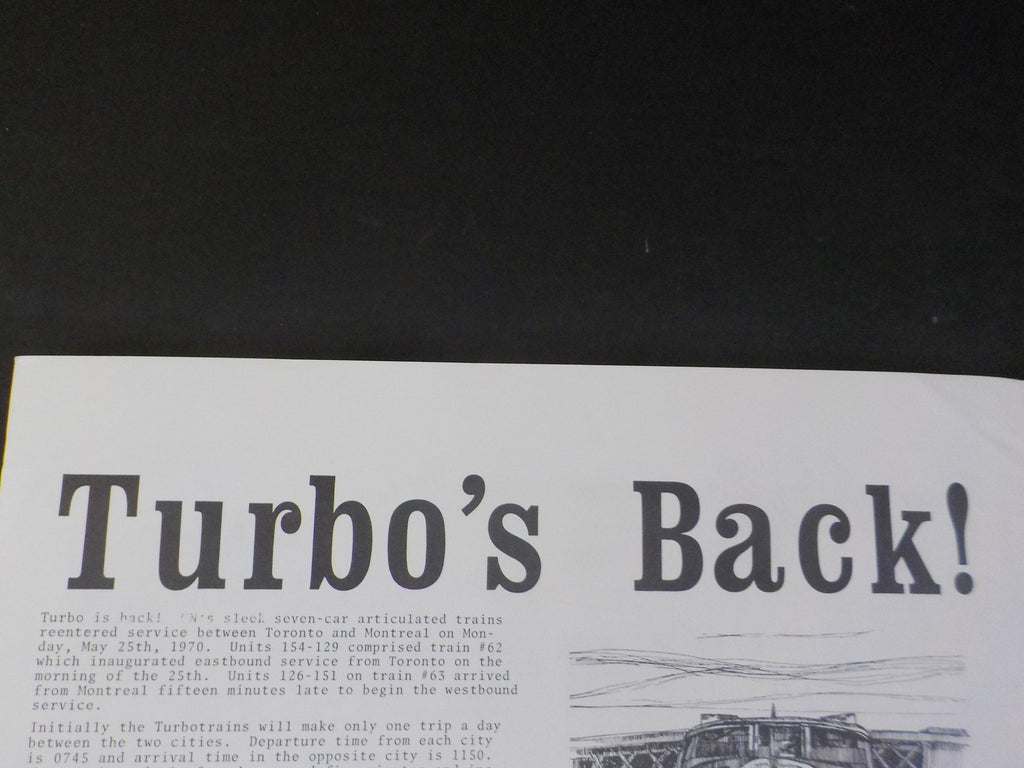 Upper Canada Railway Society Newsletter #293 June 1970 Turbo's back ...
