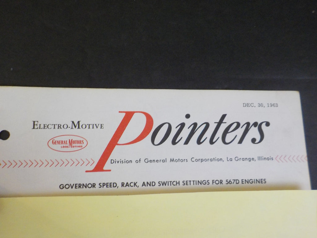 EMD Pointers 1963 December 30 Governor speed rack & switch settings fo ...